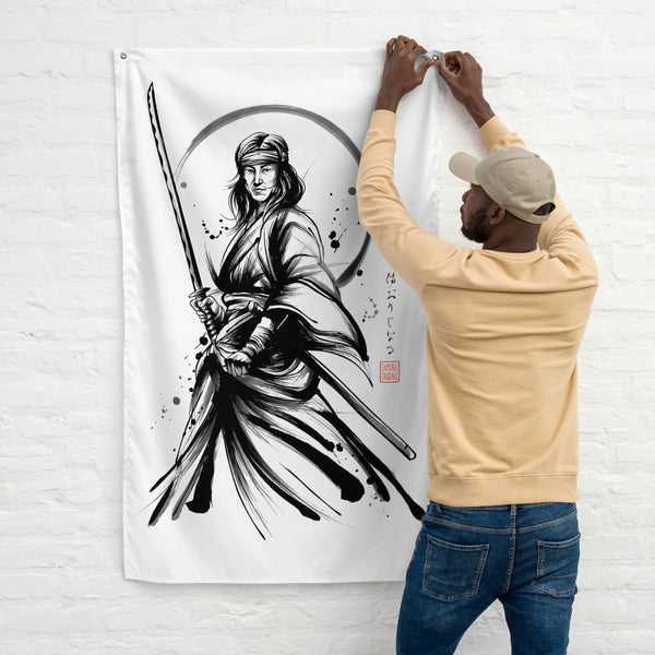Female Samurai Sumi-e Japanese Ink Flag – Samurai Original