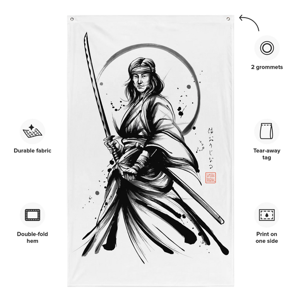 Female Samurai Sumi-e Japanese Ink Flag – Samurai Original