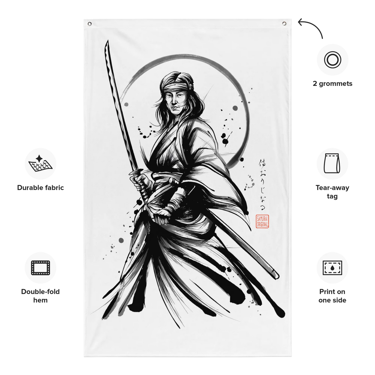 Female Samurai Sumi-e Japanese Ink Flag – Samurai Original