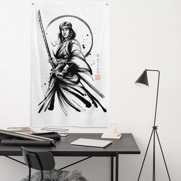 Female Samurai Sumi-e Japanese Ink Flag – Samurai Original